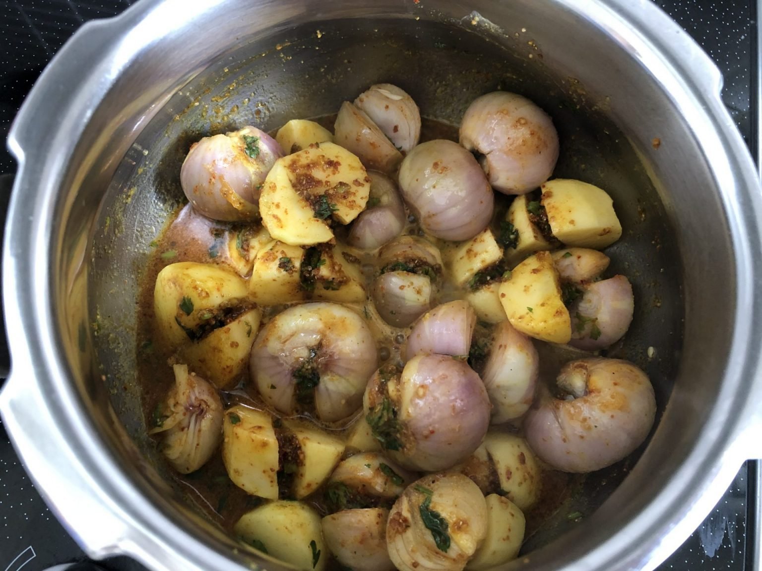 Bharela Kanda Batata Nu Shaak/ Stuffed Onion Potato Curry – Pepkitchen